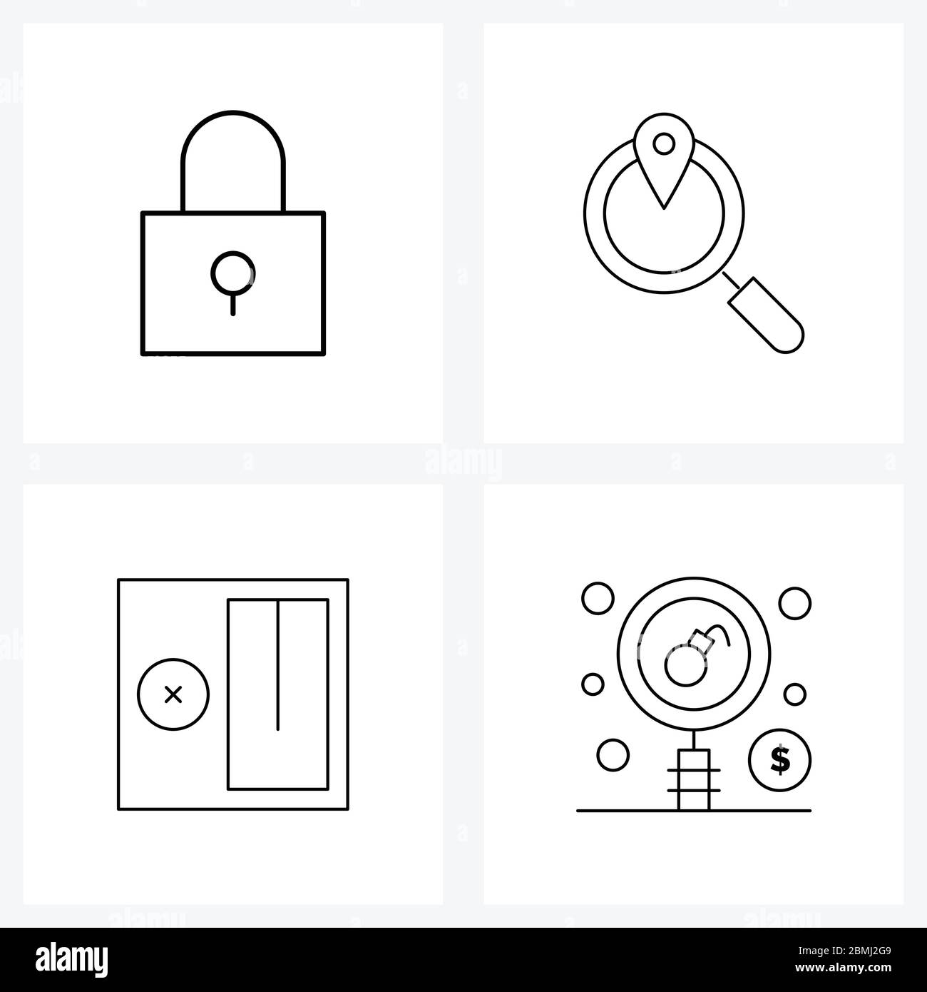 Universal Symbols of 4 Modern Line Icons of basic, changes, locked ...