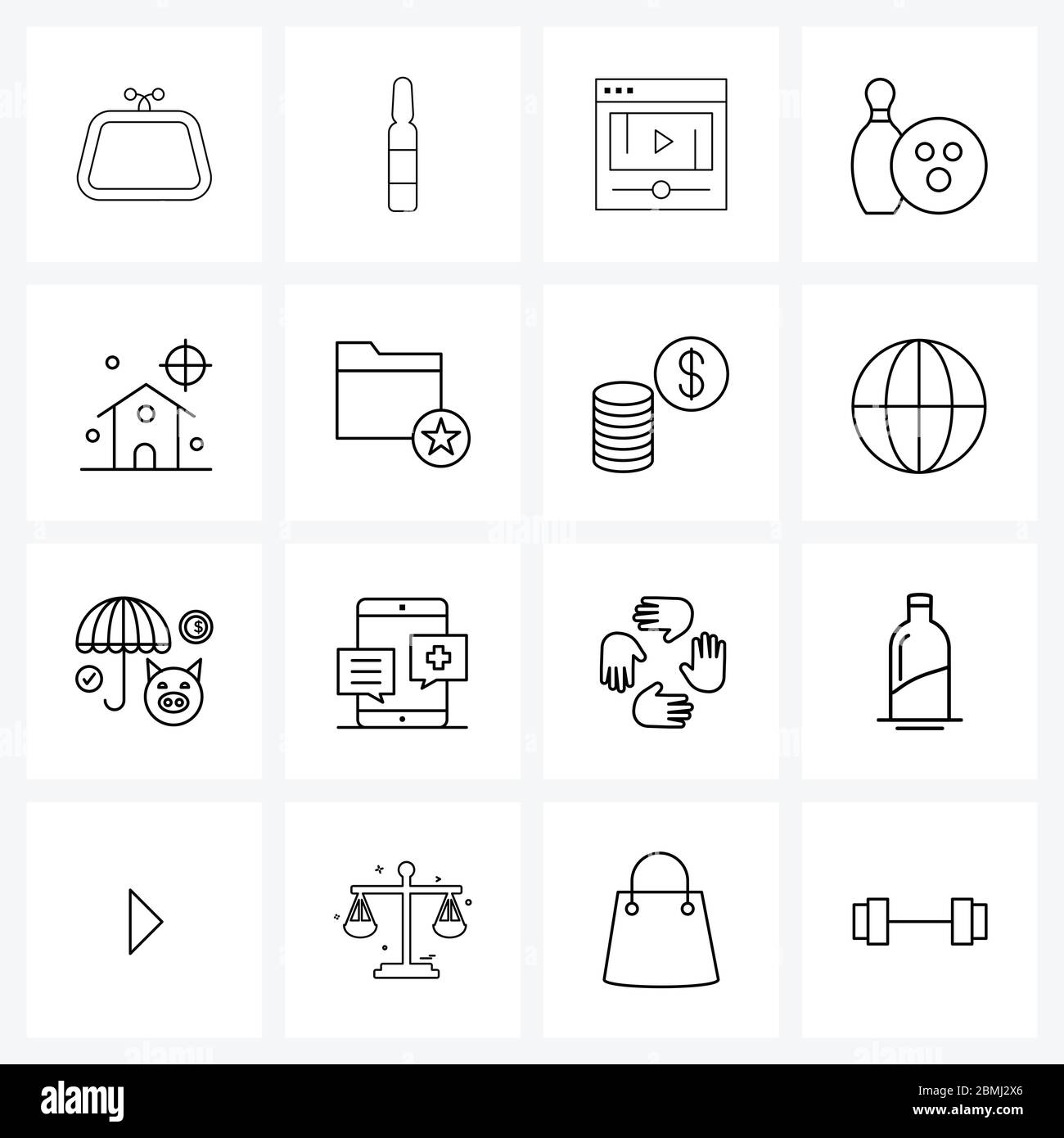 Modern Style Set of 16 line Pictograph Grid based estate, hobby, web ...