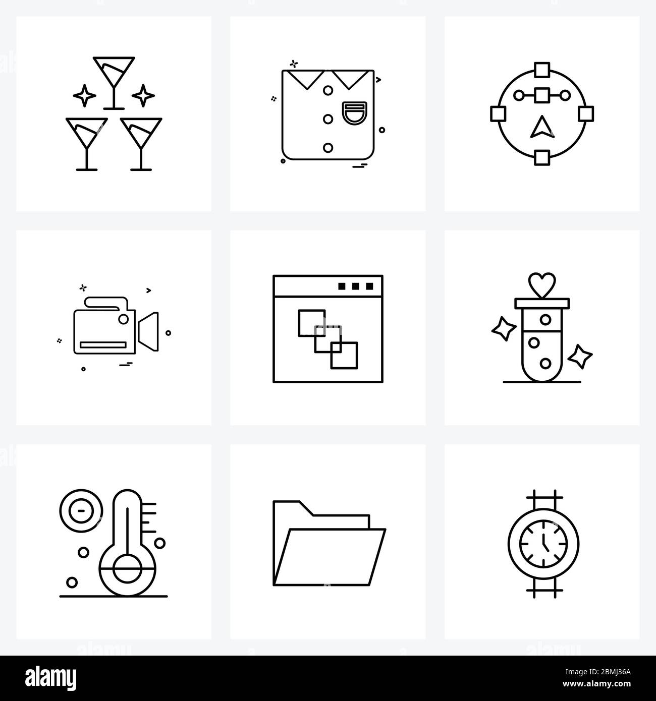 Modern Style Set of 9 line Pictograph Grid based web, graphic design ...