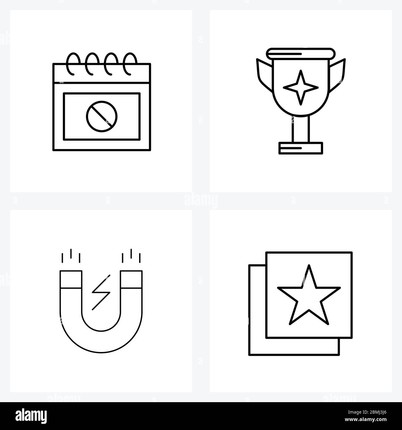 Isolated Symbols Set of 4 Simple Line Icons of block, magnet, day ...