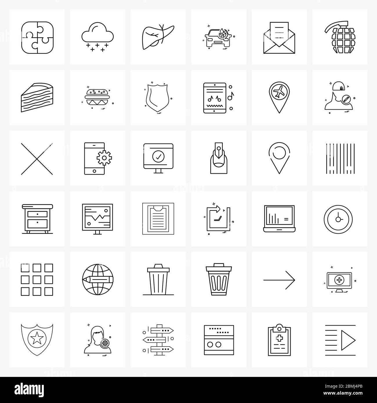 Universal Symbols of 36 Modern Line Icons of open, email action ...