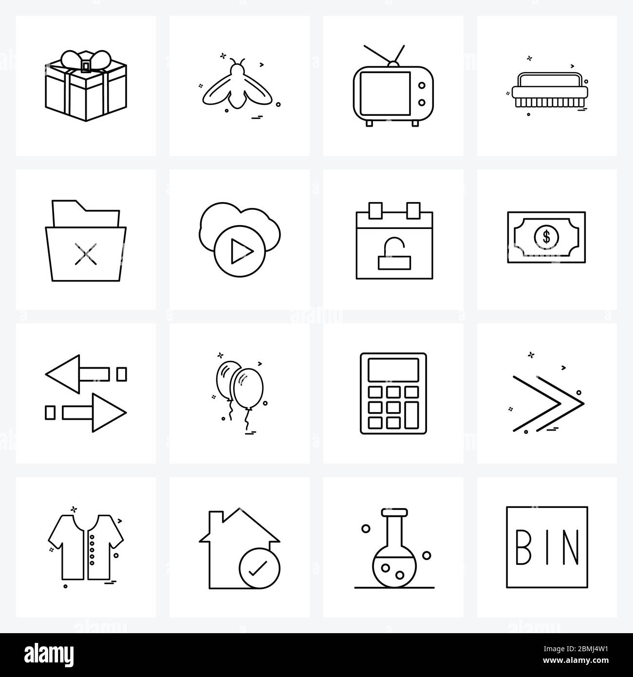 Universal Symbols of 16 Modern Line Icons of remove, delete, TV, toilet ...