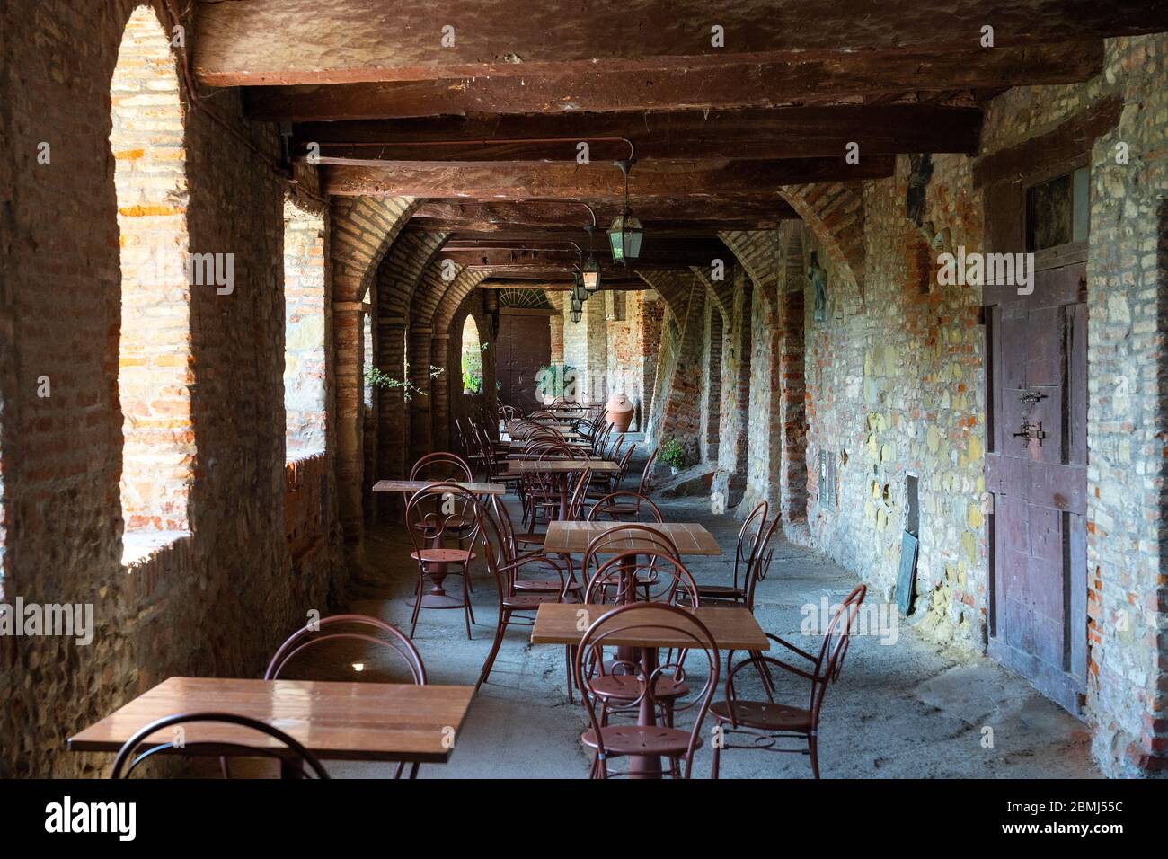 Old typical covered street of Citerna, historic village in Arezzo ...