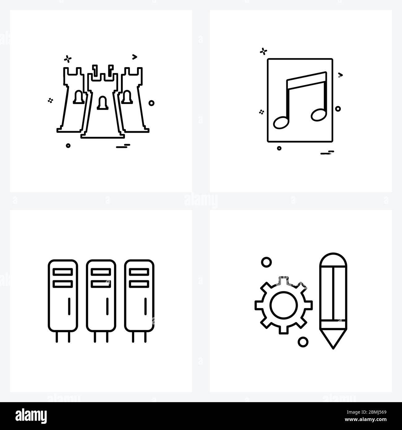 Modern Style Set of 4 line Pictograph Grid based castle, locker, castle ...