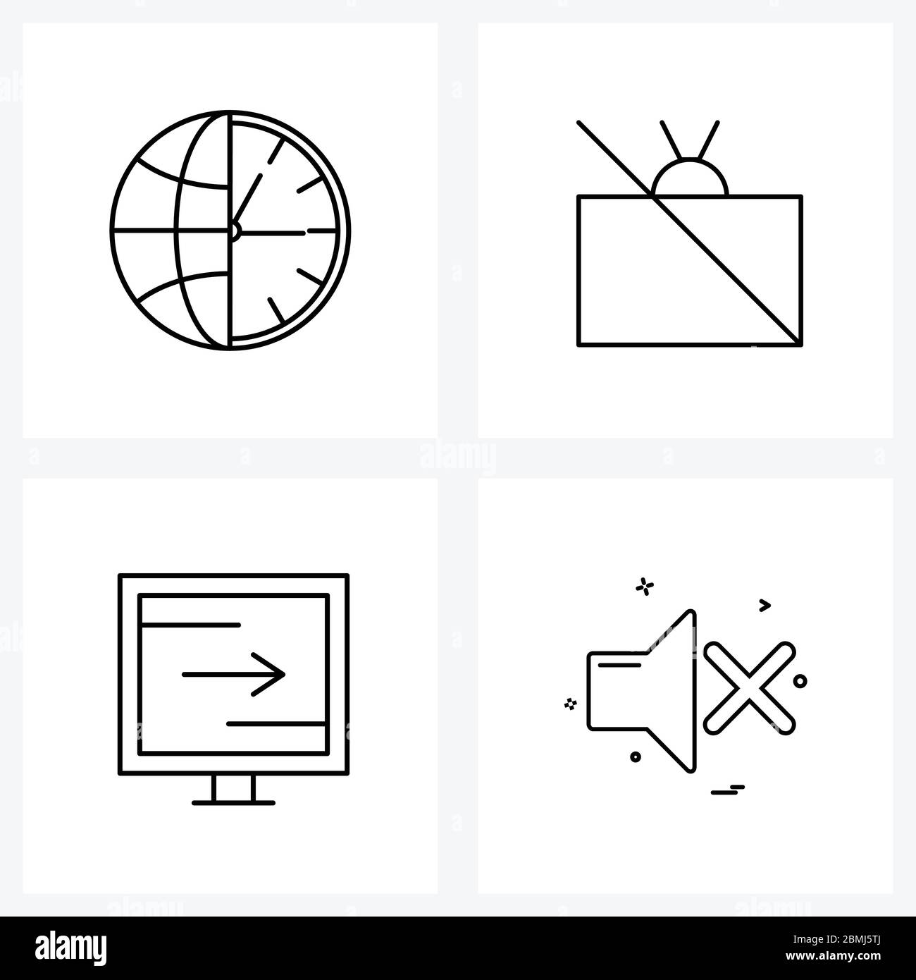 Mobile UI Line Icon Set of 4 Modern Pictograms of globe, insert, timer ...