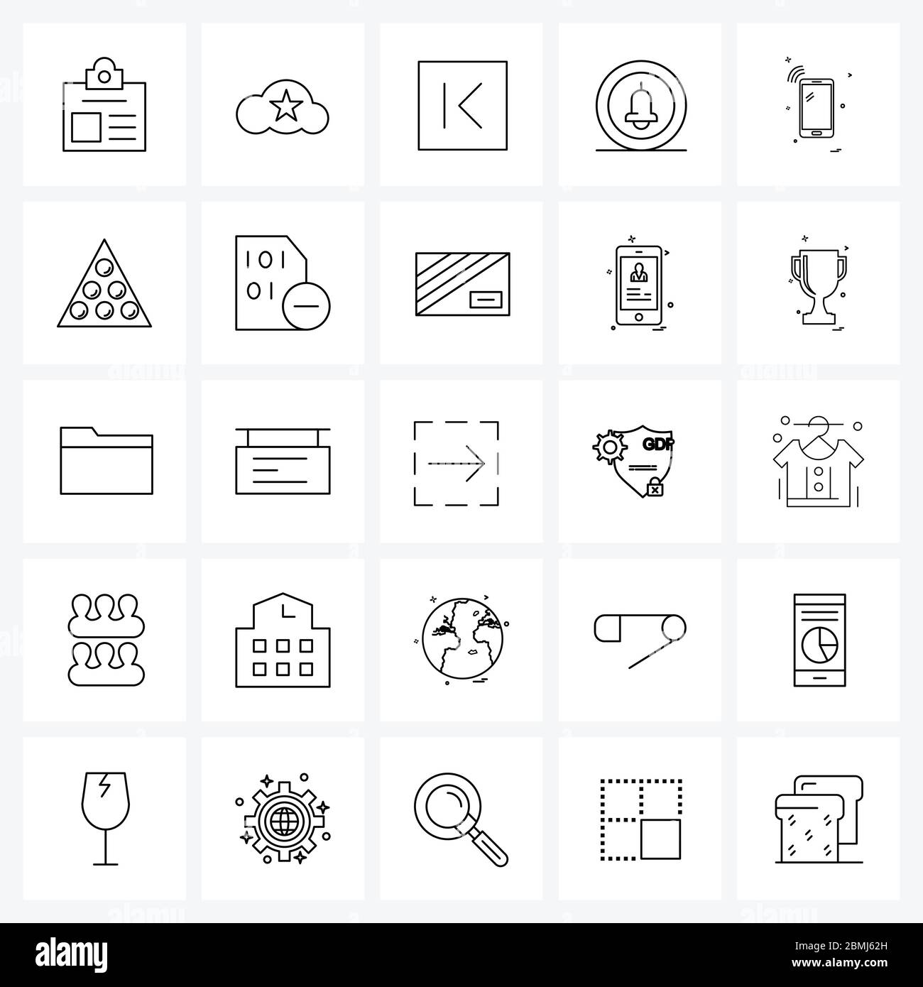Line Icon Set of 25 Modern Symbols of mobile, notification, back, bell ...