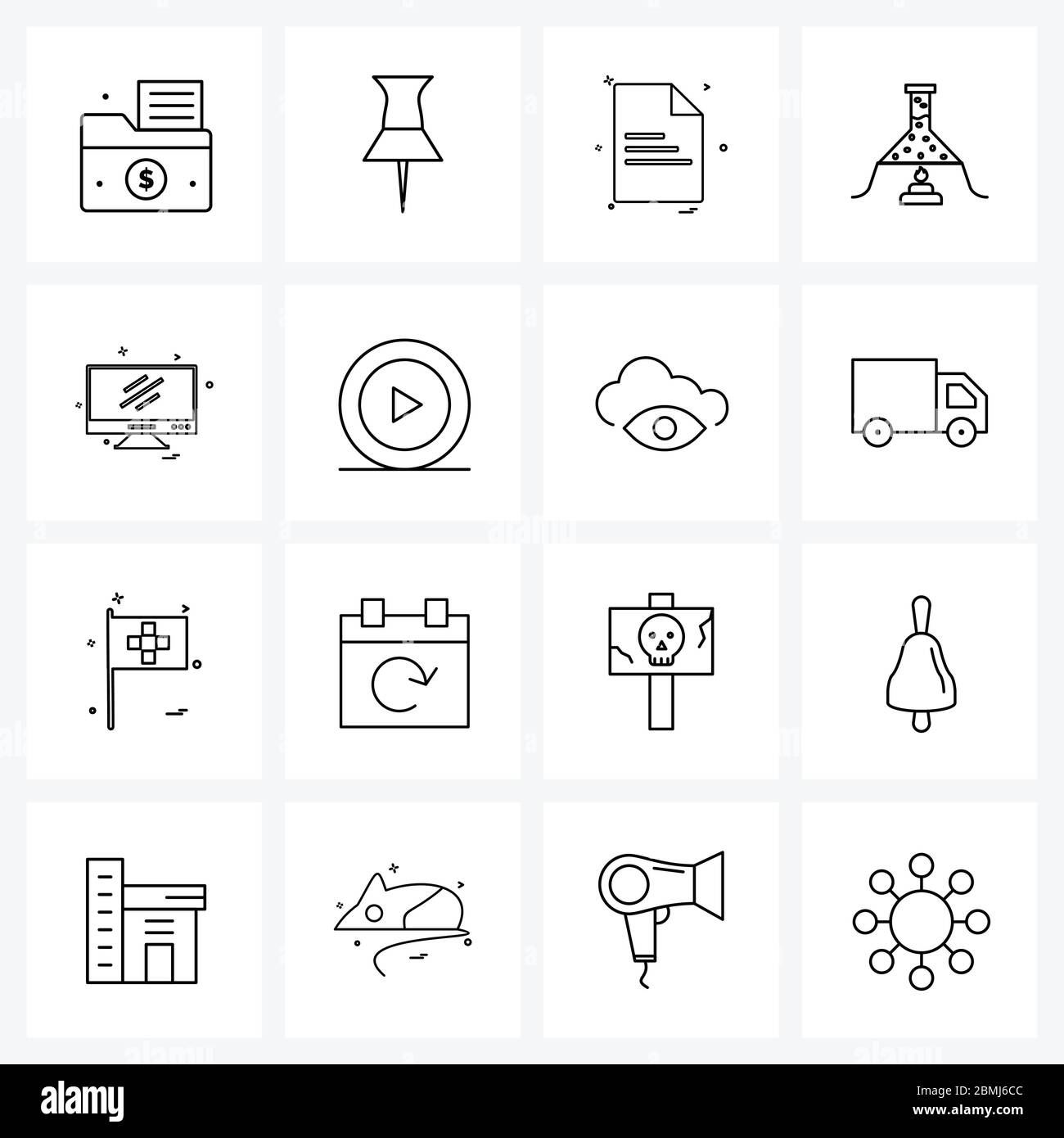 Set of 16 UI Icons and symbols for monitor, screen, document, lab, test ...