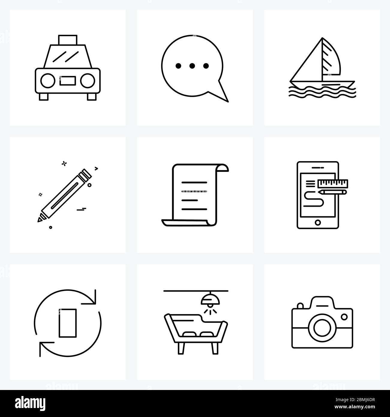 UI Set of 9 Basic Line Icons of work, study, boat, write, pencil Vector ...