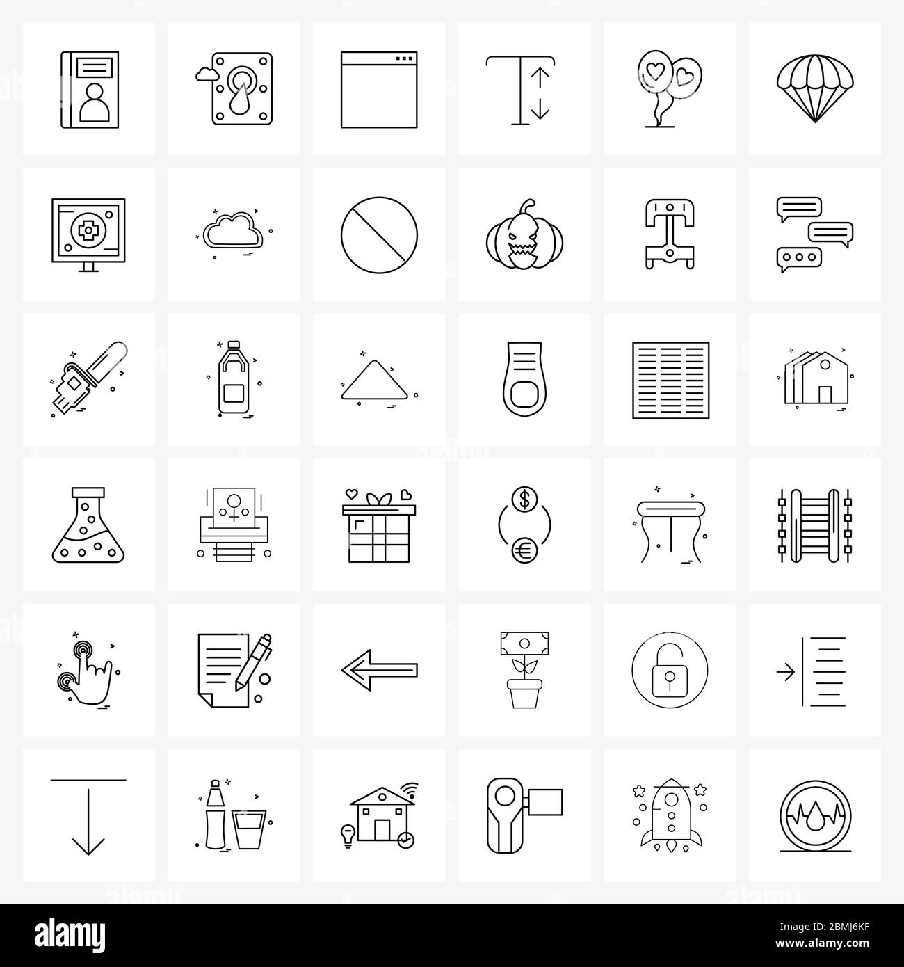 Stock Vector Icon Set of 36 Line Symbols for balloon, text, interaction ...