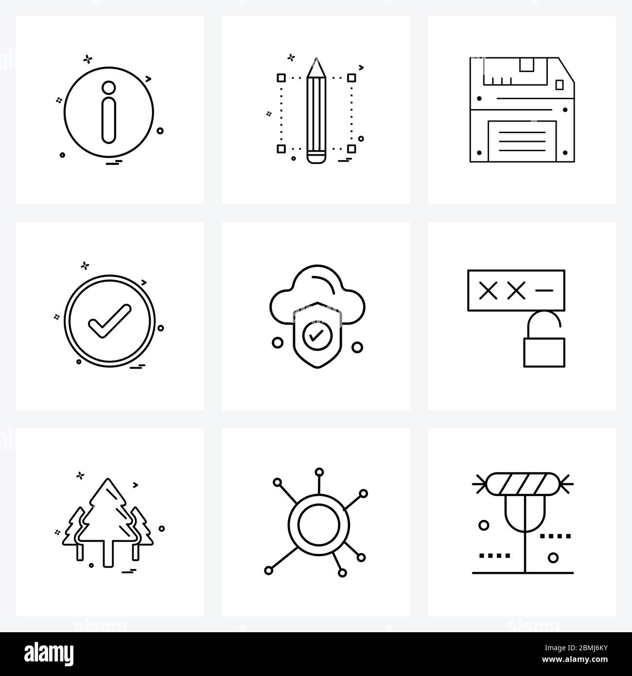 Stock Vector Icon Set of 9 Line Symbols for protection, good, data ...