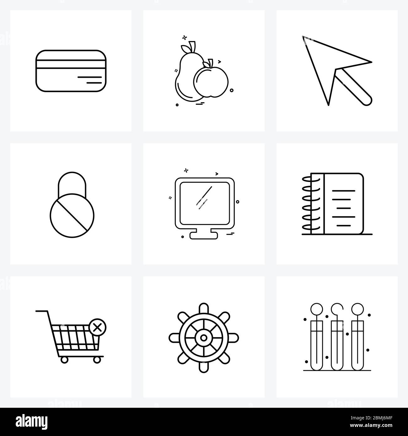 Set of 9 UI Icons and symbols for book, screen, pointer, computer ...