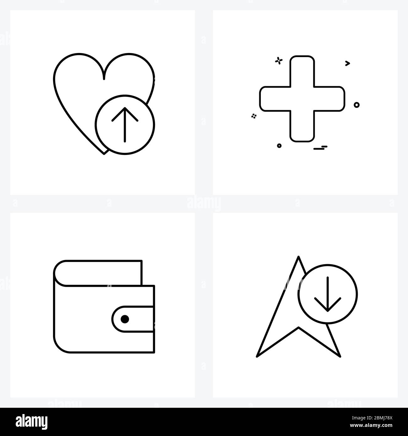 Modern Style Set of 4 line Pictograph Grid based affection, purse ...