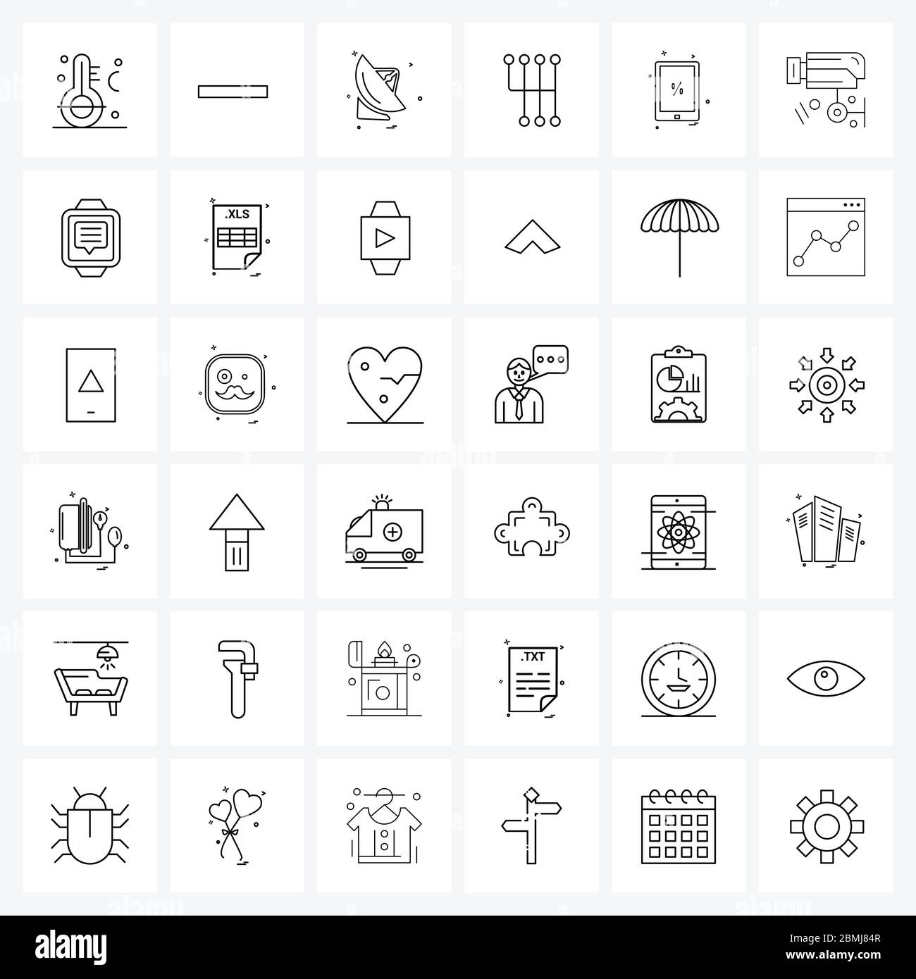 Mobile UI Line Icon Set of 36 Modern Pictograms of percent, mobile ...