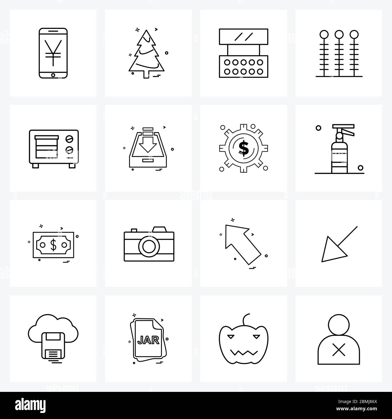 Universal Symbols of 16 Modern Line Icons of roster, food, face kit ...