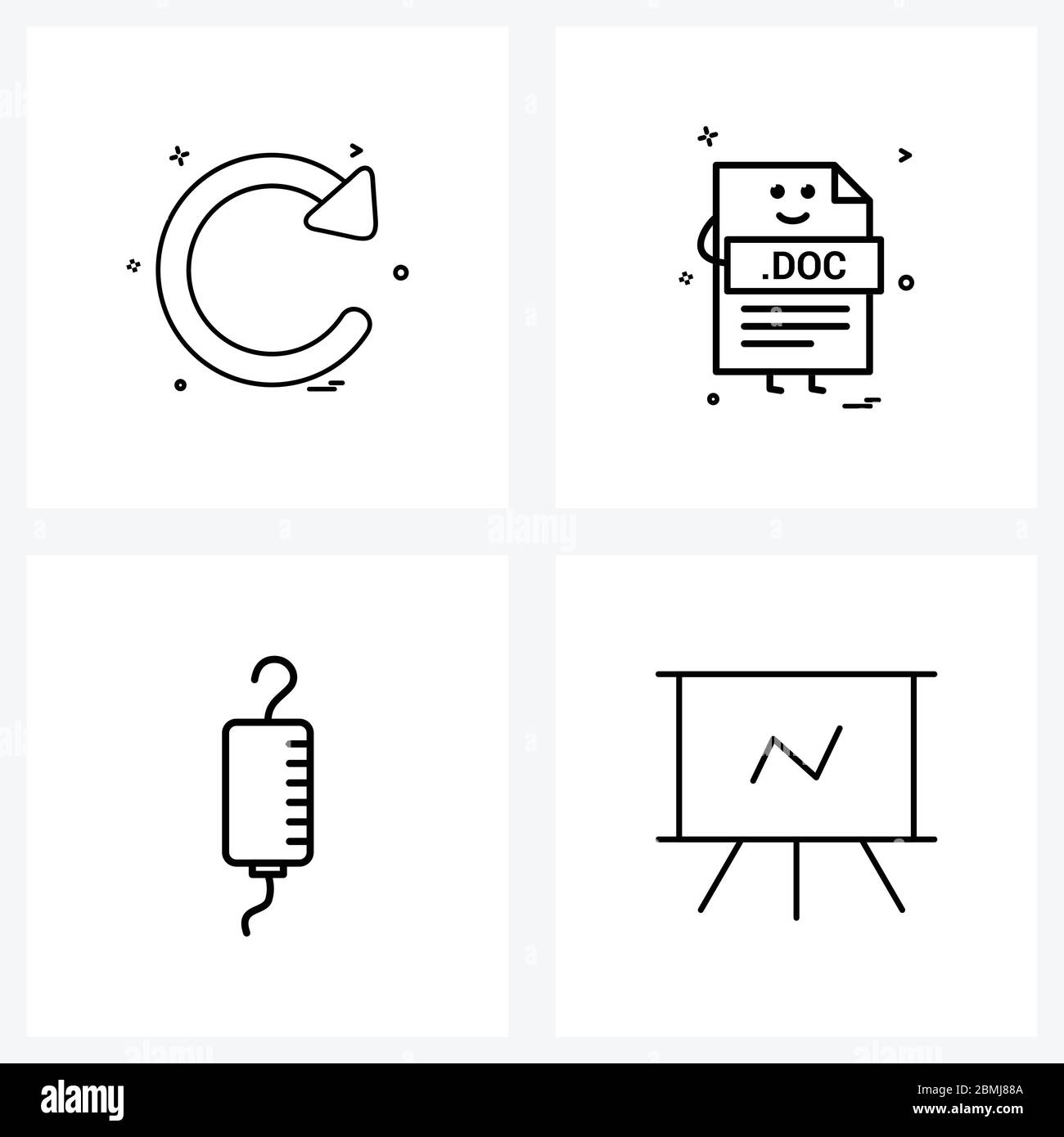 Set of 4 Simple Line Icons for Web and Print such as ui, reset, file type, document Vector ...