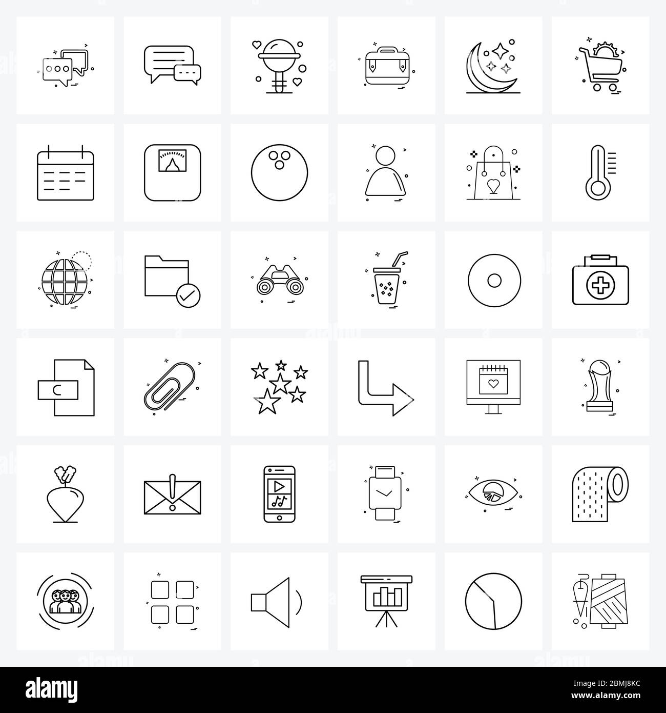 Modern Style Set of 36 line Pictograph Grid based setting, gear, love ...