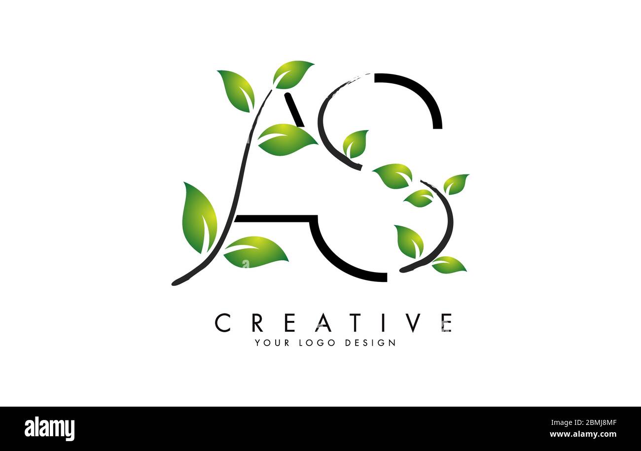 Leaf Letters AS A S Logo Design with Green Leaves on a Branch. Letters ...