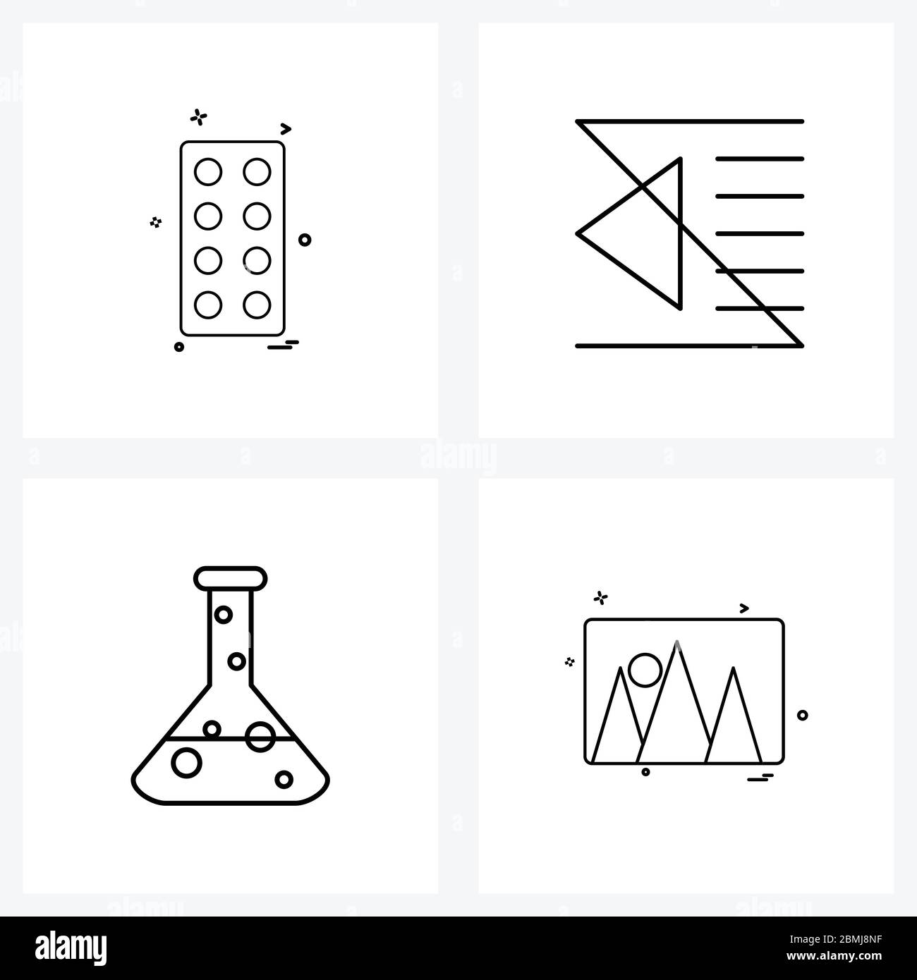 Modern Style Set of 4 line Pictograph Grid based tablet, beaker ...