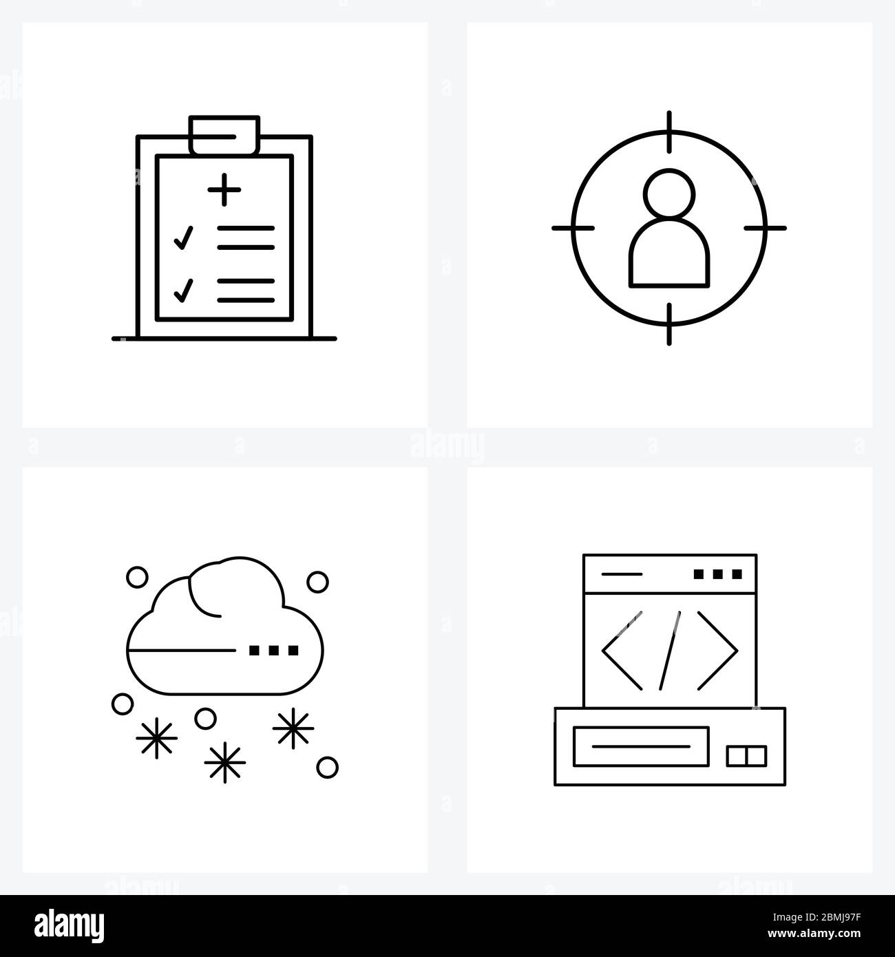 Set of 4 UI Icons and symbols for medical, fall, aim, hunter, coding ...