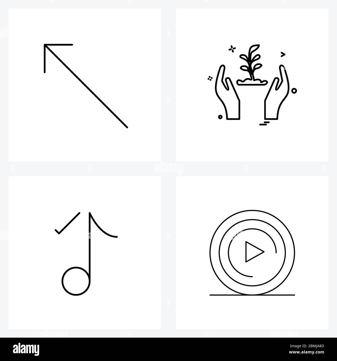 4 Interface Line Icon Set of modern symbols on arrow, musical note, up ...