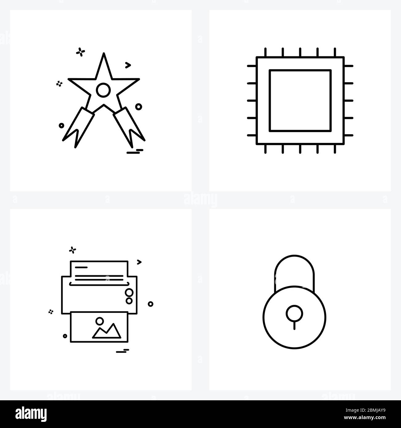 Simple Set of 4 Line Icons such as trophy, processor cpu, win ...