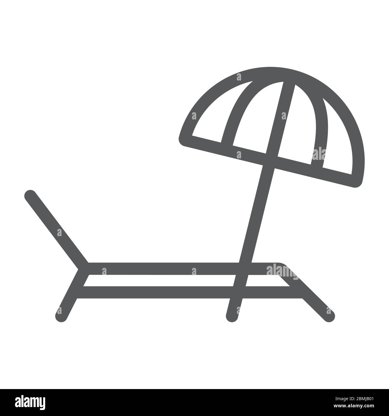 Umbrella and sun lounger line icon, summer and parasol, beach bed sign ...