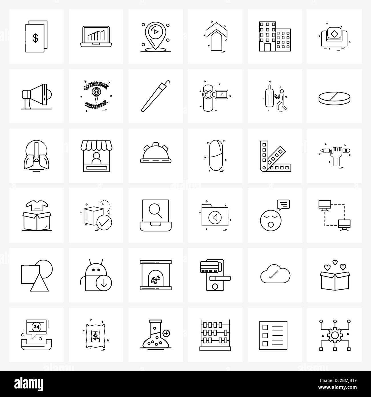 Universal Symbols of 36 Modern Line Icons of couch, tower, play ...
