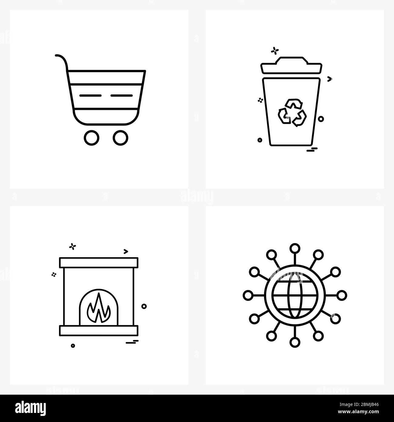 4 Universal Line Icon Pixel Perfect Symbols of cart, globe, trash, fire ...