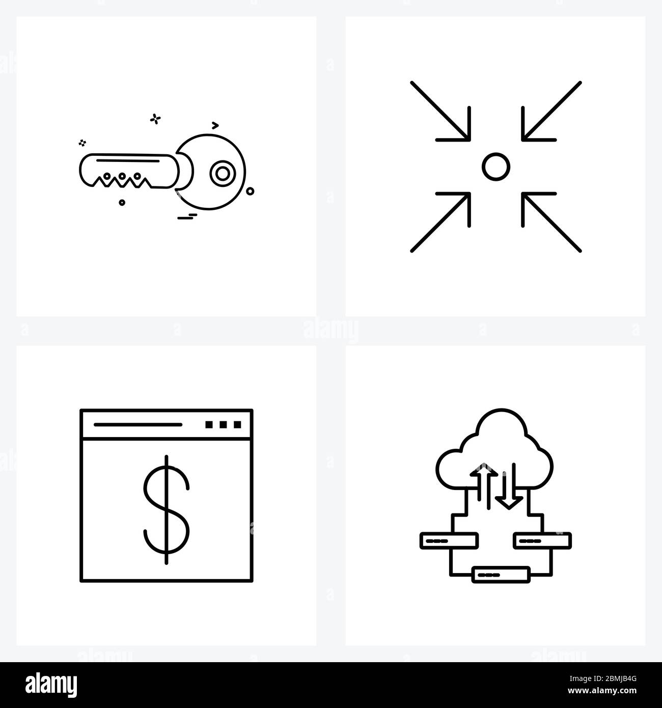 Set of 4 Modern Line Icons of key, focus, arrow, maps, webpage Vector ...