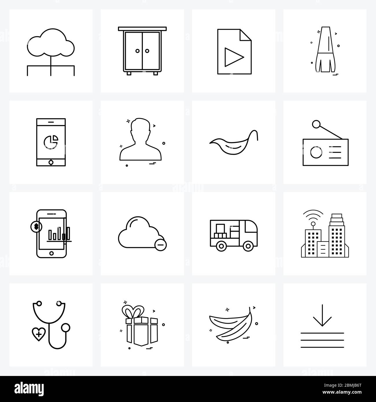 16 Universal Line Icon Pixel Perfect Symbols of avatar, phone, play ...