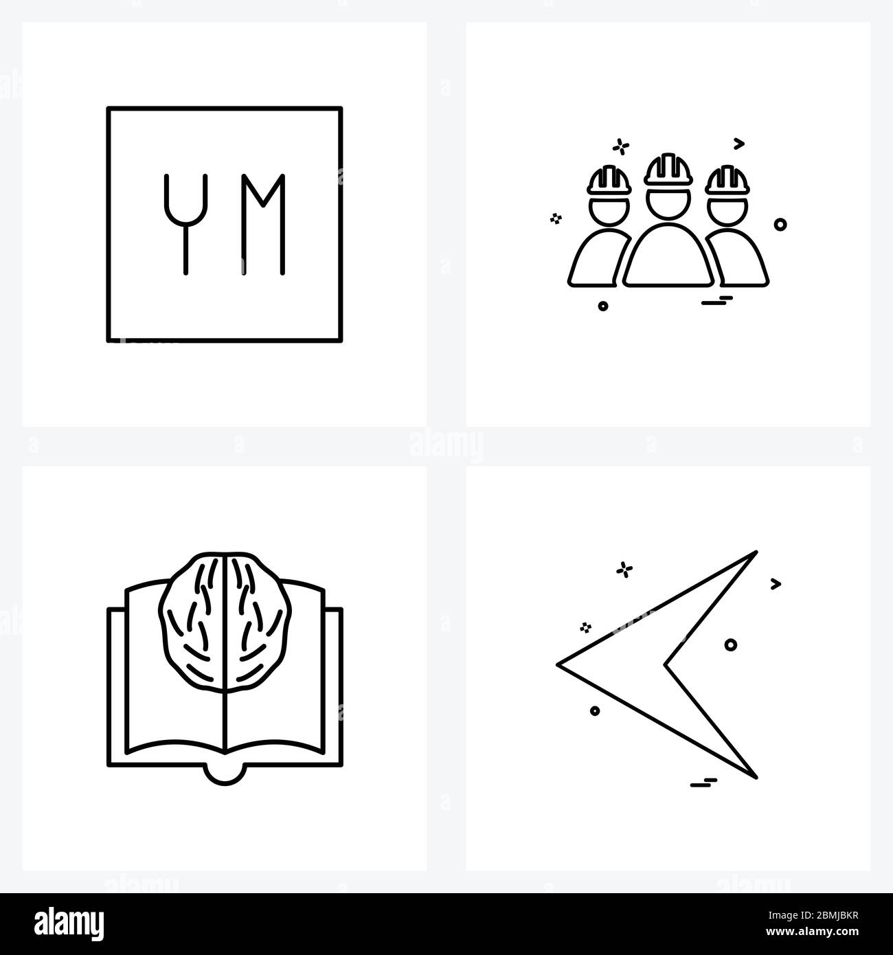Set of 4 Modern Line Icons of coding, mind, format, group , brain ...