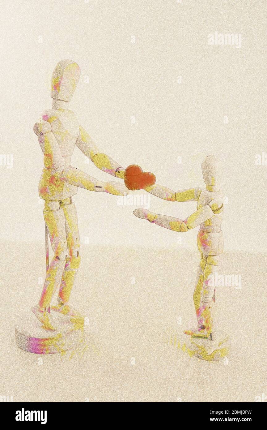 An illustration of two dummies that can symbolize filial parental love ...
