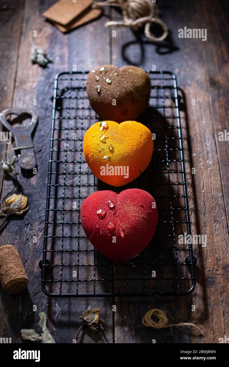 Sweet heart-shaped dessert Colourful muffins.Fruit cake.low fat food ...