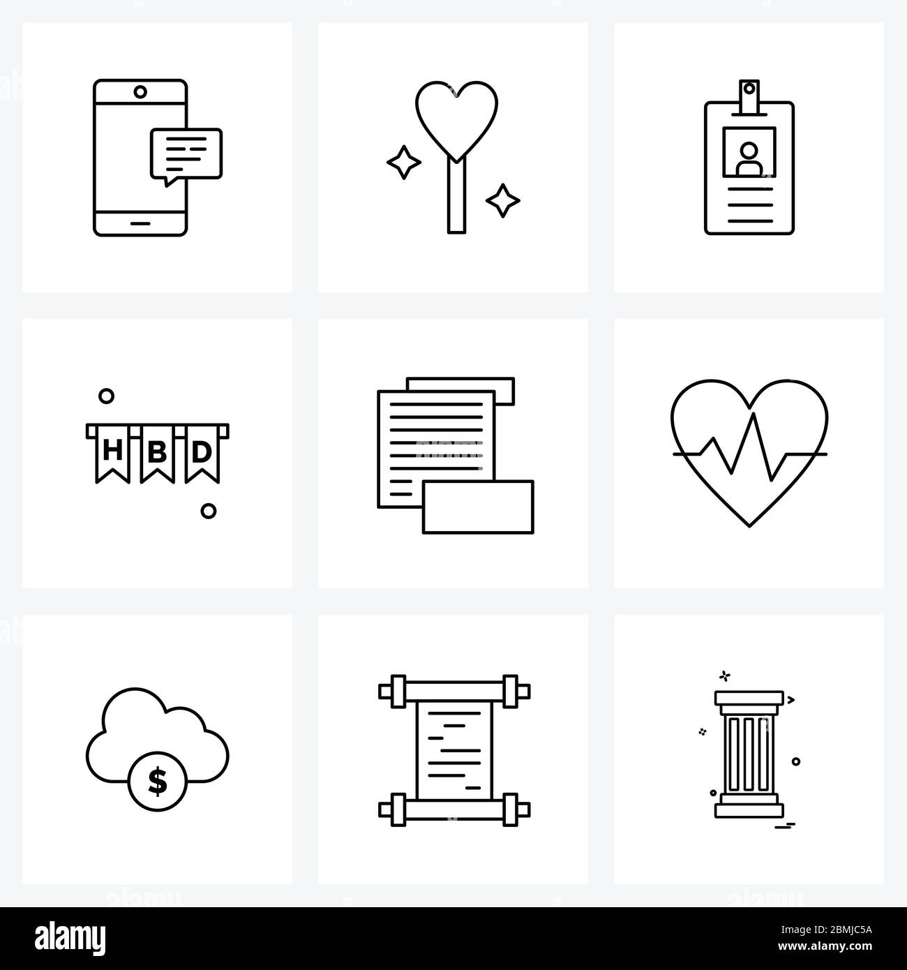 Stock Vector Icon Set of 9 Line Symbols for show, footer, id card ...