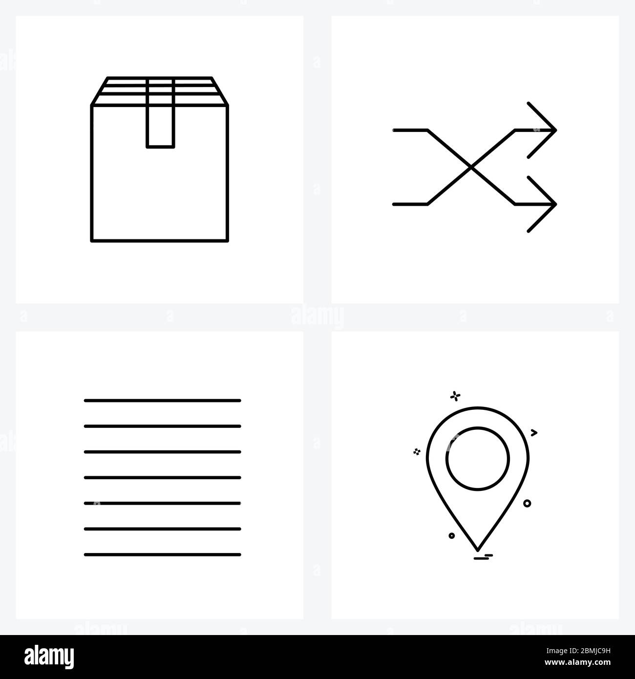 4 Interface Line Icon Set of modern symbols on box, location, arrow ...