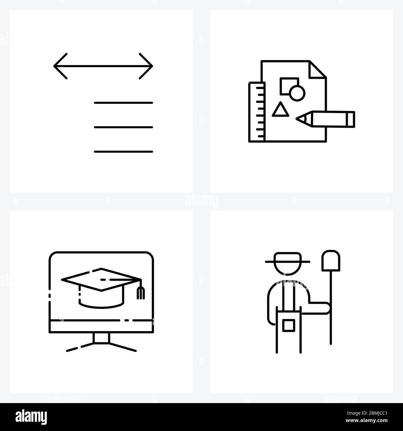 Set of 4 Simple Line Icons for Web and Print such as text, computer, left, scale, agriculture ...