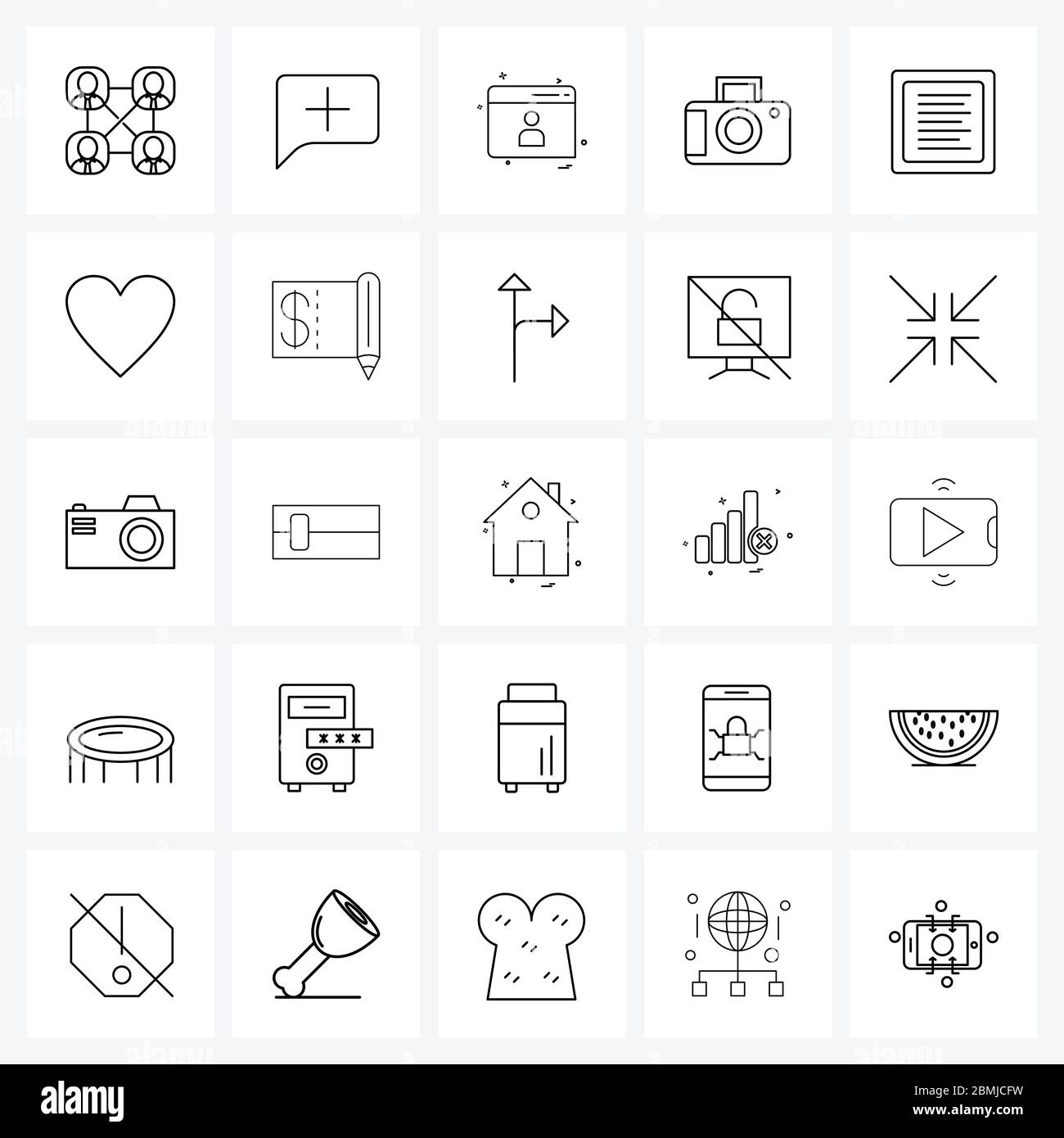 Modern Style Set of 25 line Pictograph Grid based heart, left, locked ...