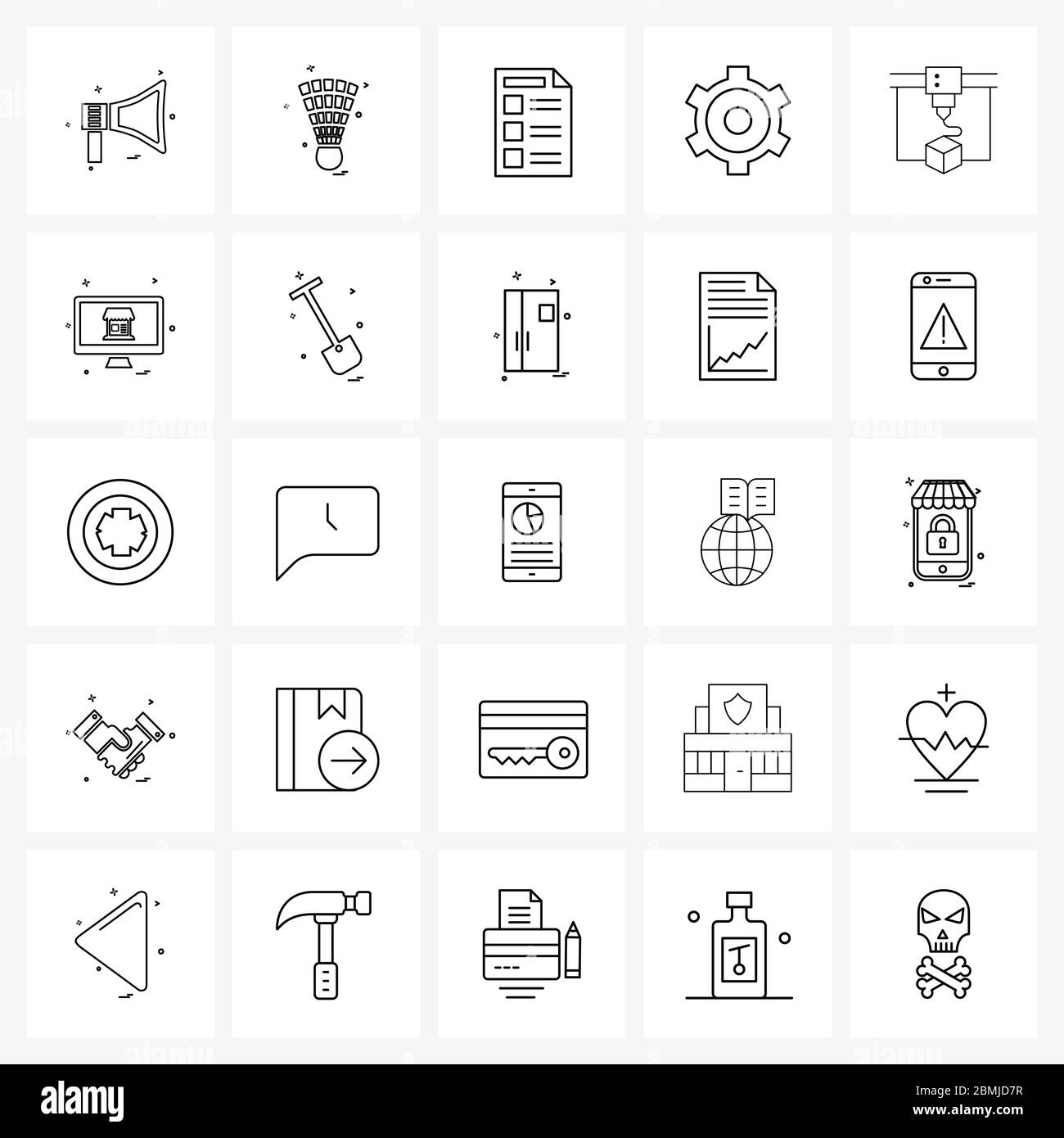 Line Icon Set of 25 Modern Symbols of printing, print, file, engine ...