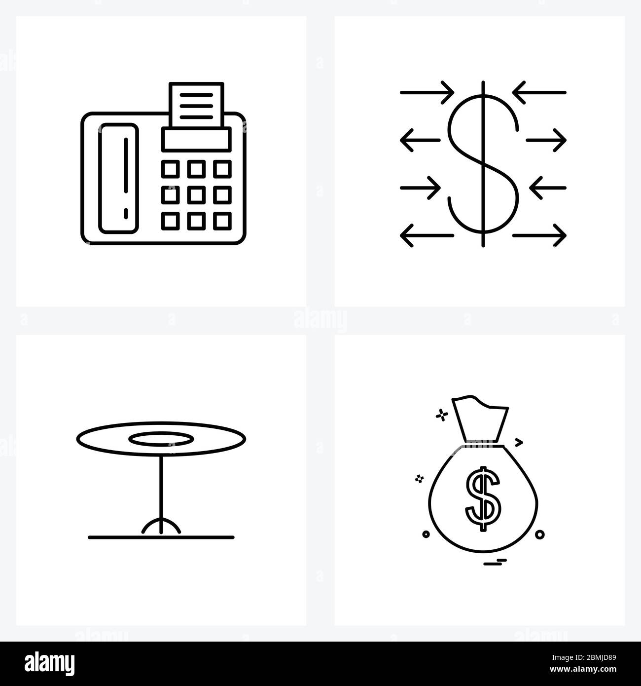 Set of 4 Simple Line Icons of bill, dinner, machine, business decisions ...