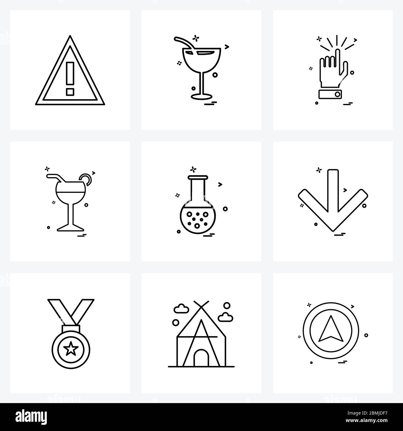 Universal Symbols of 9 Modern Line Icons of science, study, hand ...