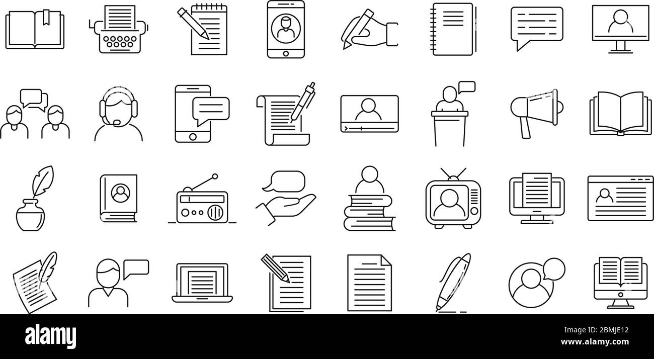 Storyteller icons set. Outline set of storyteller vector icons for web ...