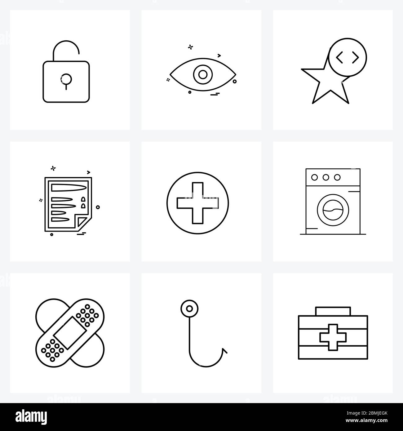 UI Set of 9 Basic Line Icons of decoration, interface, coding ...