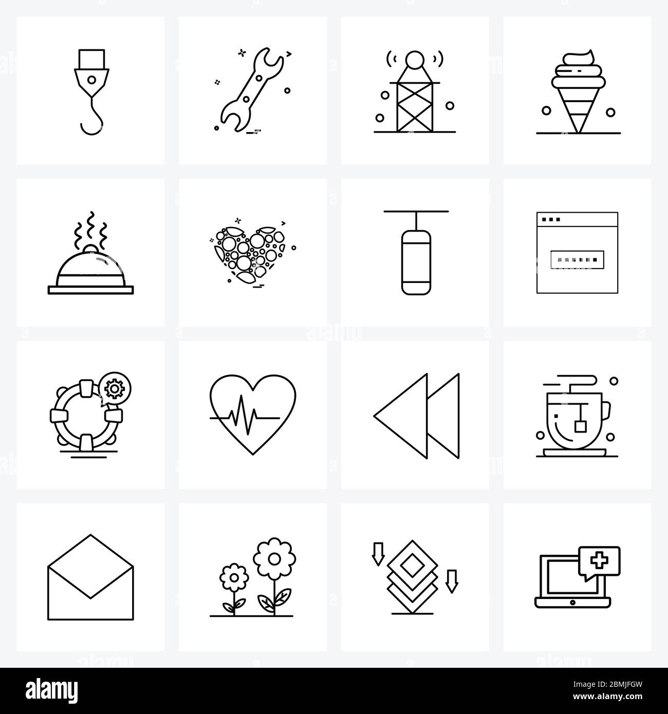 Set of 16 UI Icons and symbols for service, hotel, signal, sweet ...
