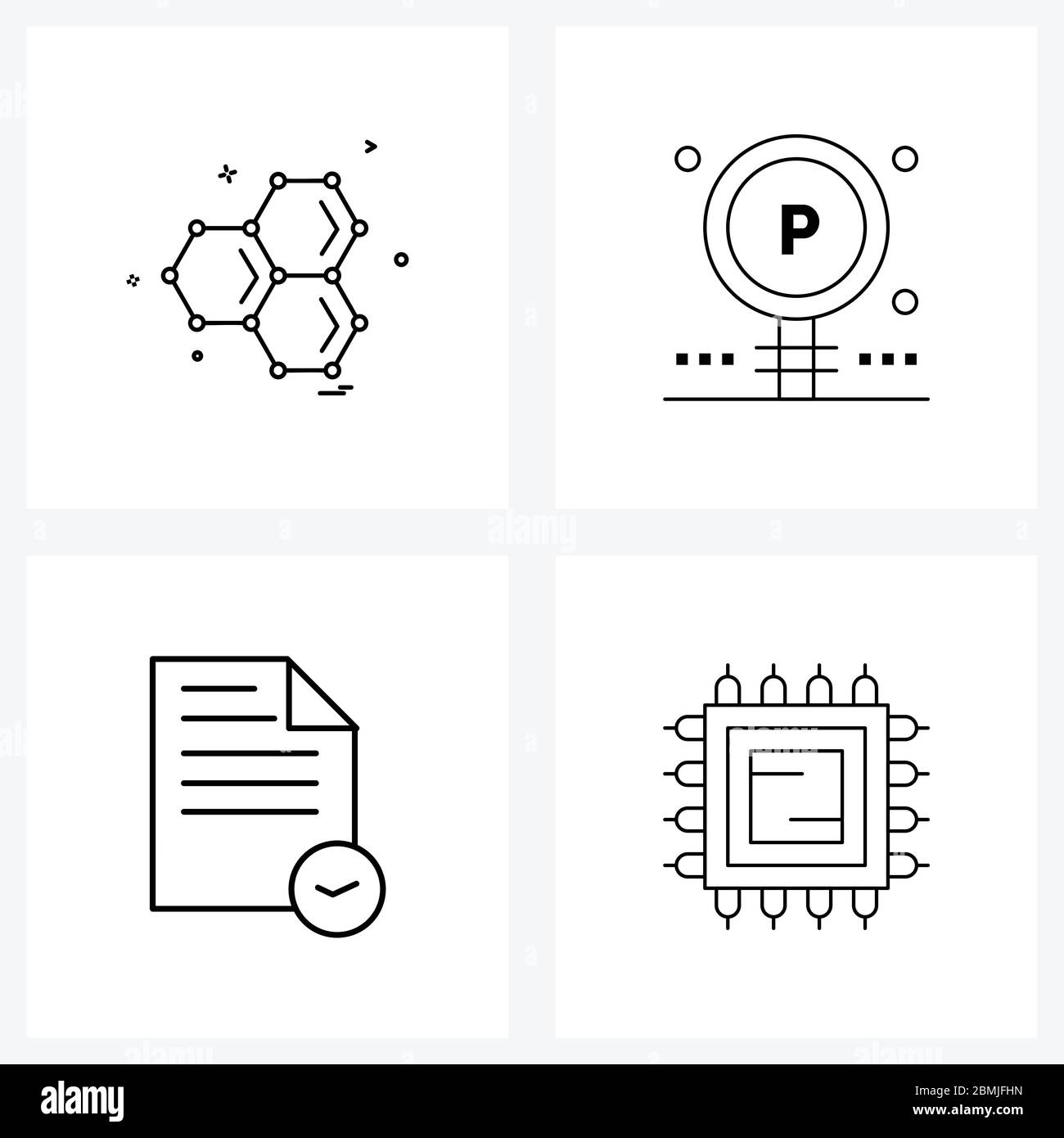Set of 4 Simple Line Icons for Web and Print such as shell, document, cells, board, file Vector ...