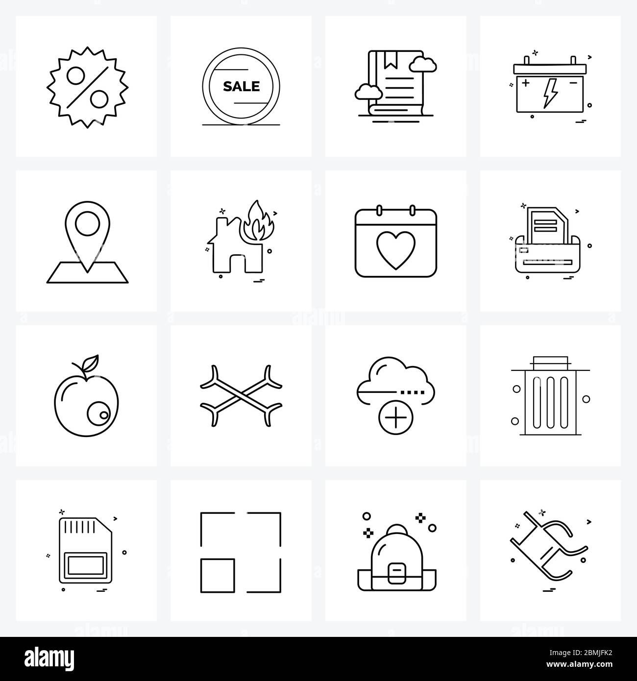 Universal Symbols of 16 Modern Line Icons of home, locate, reading, gps ...