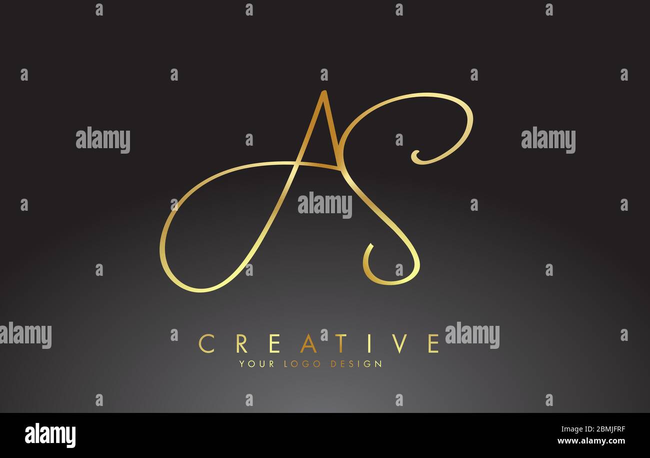 Handwritten Golden AS A S Letters Logo. AS A S Sign with Golden Wire ...