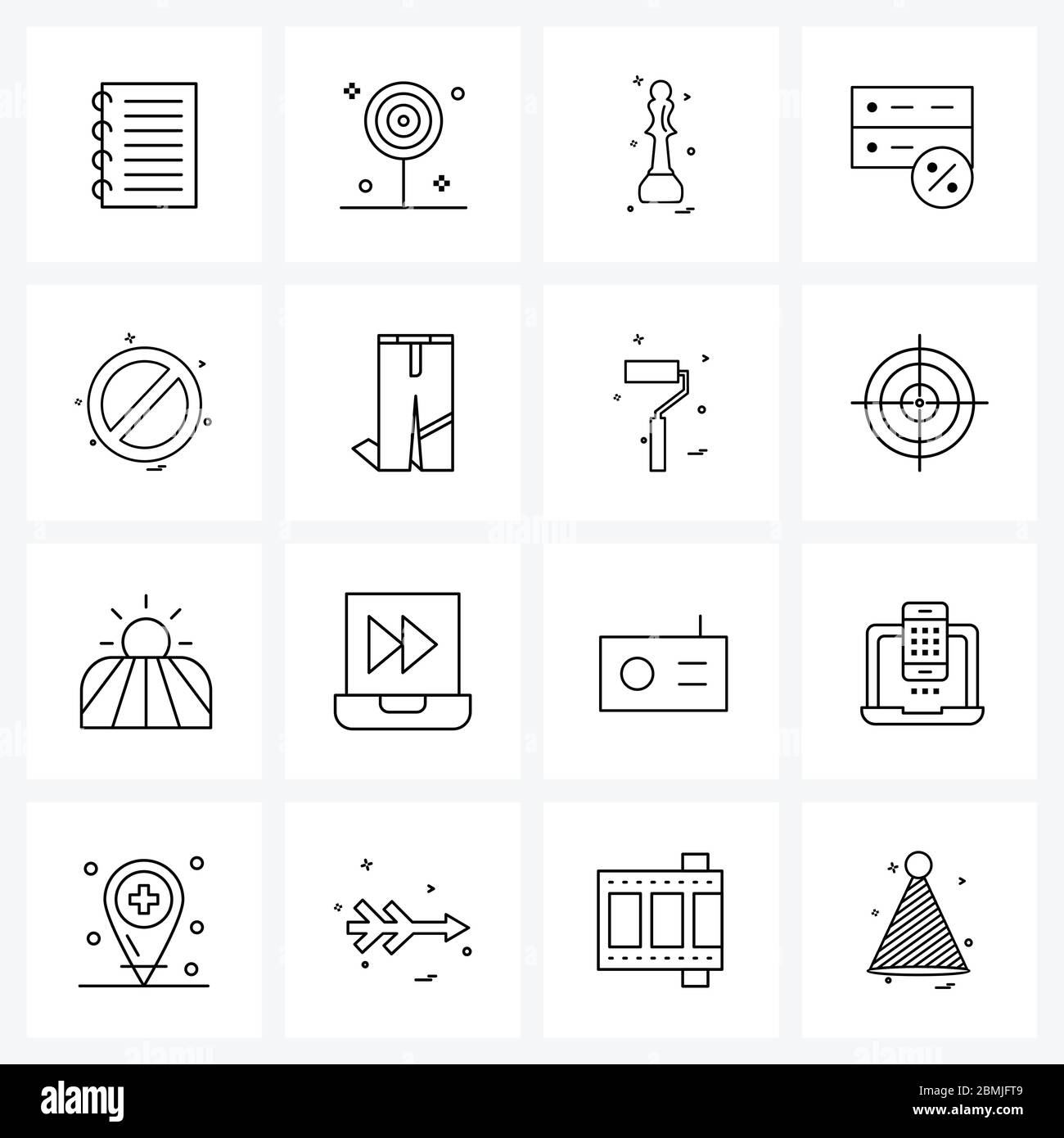 Universal Symbols of 16 Modern Line Icons of user interface, load ...