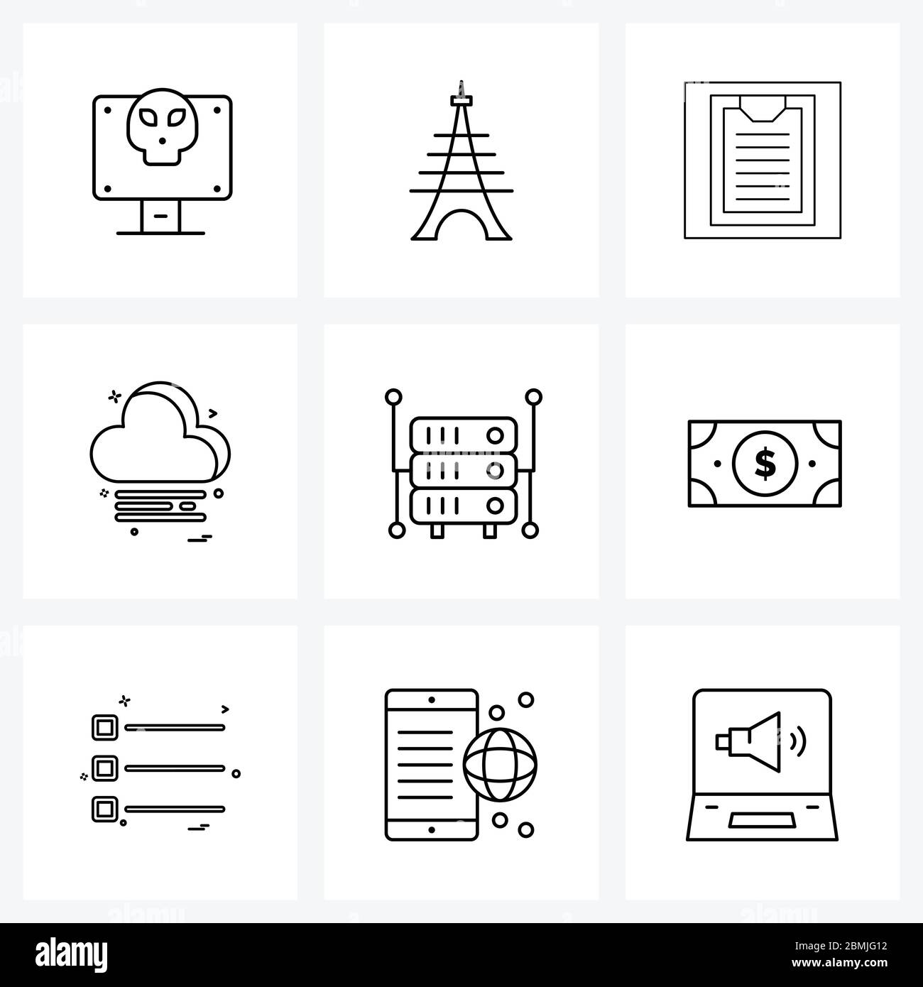 Set of 9 Modern Line Icons of database interconnected, application ...