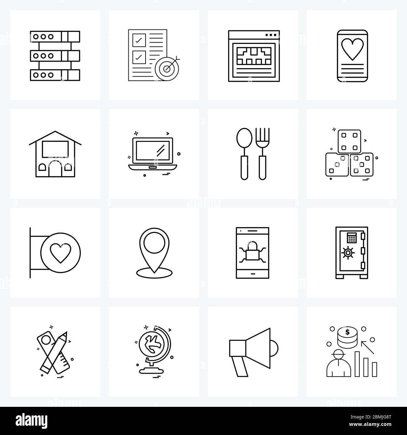 16 Universal Line Icon Pixel Perfect Symbols of fire place, fire ...