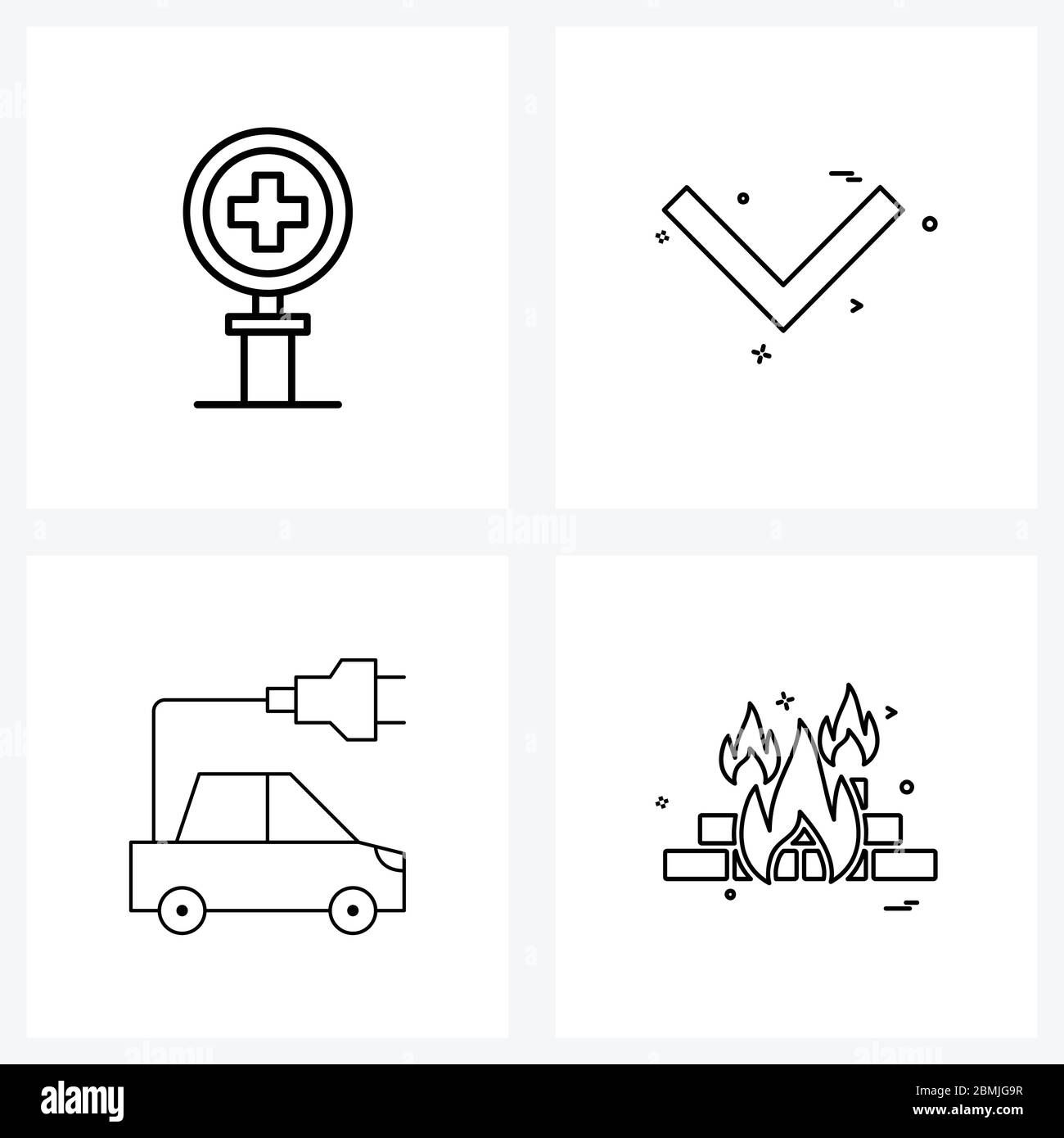 Set of 4 Universal Line Icons of medical, car, lab, arrows, charging ...